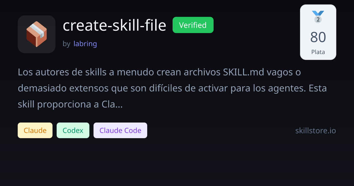 create-skill-file - Crear habilidades de IA bien estructuradas - Skillstore