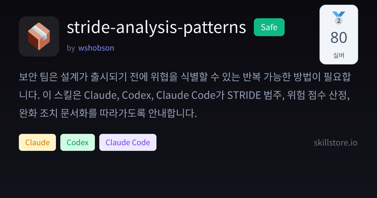 stride-analysis-patterns - STRIDE로 보안 위협 식별하기 - Skillstore