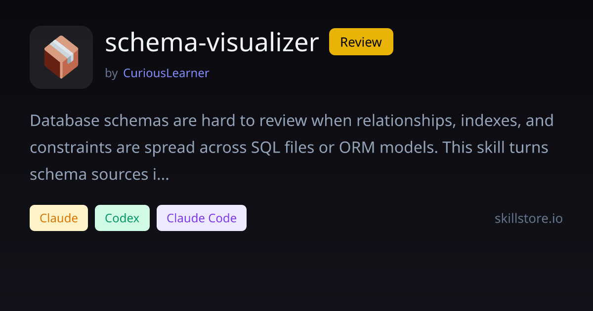 schema-visualizer - Generate database schema diagrams and ERDs - Skillstore