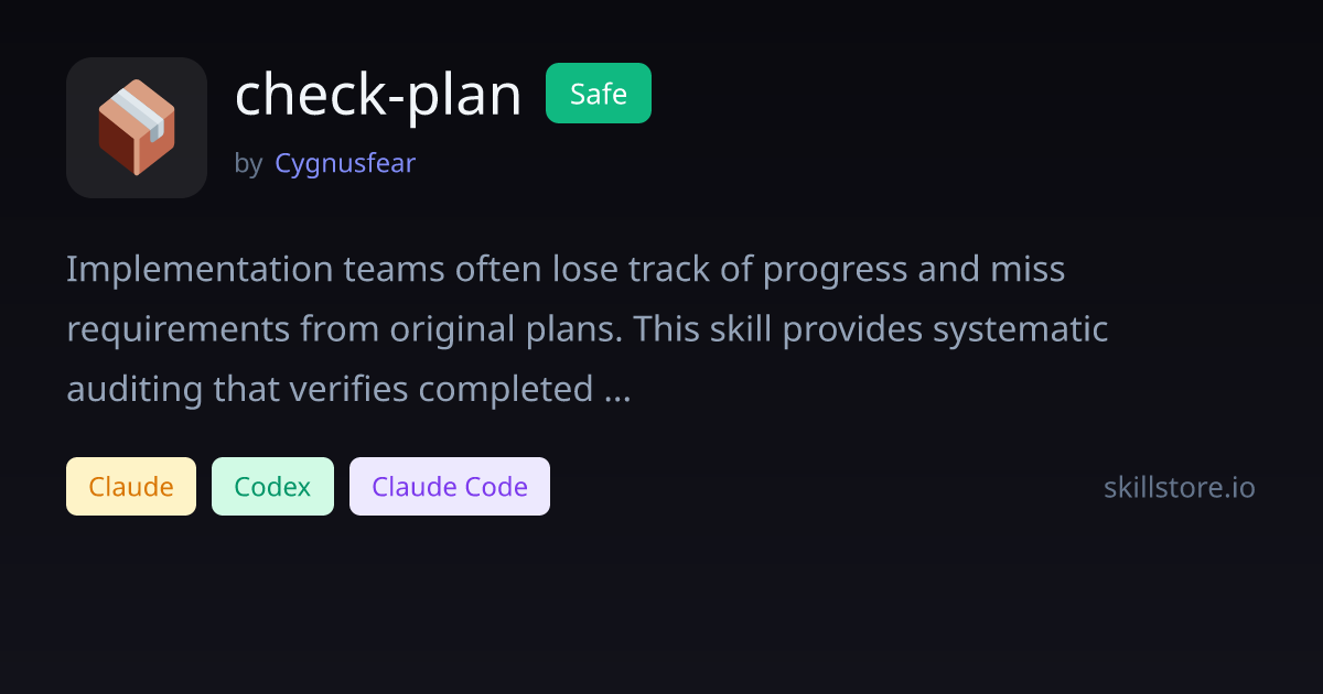 check-plan - Verify Implementation Progress Against Plans - Skillstore