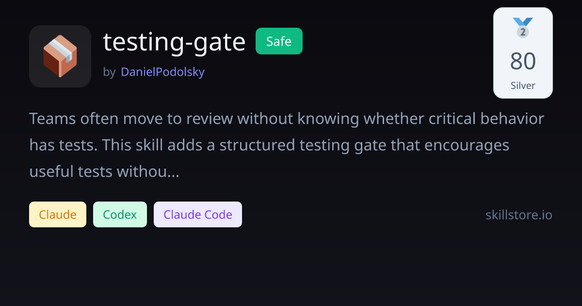 testing-gate - Guide Junior Developers to Write Tests - Skillstore