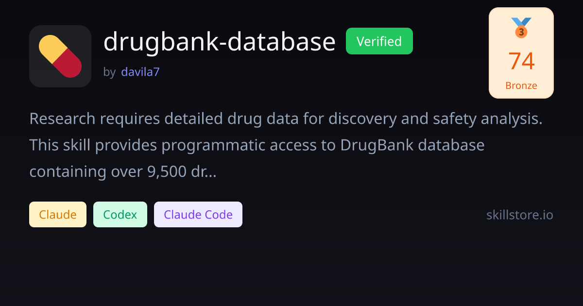 drugbank-database - Access DrugBank pharmaceutical database - Skillstore