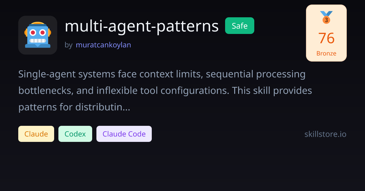 multi-agent-patterns - Design multi-agent architectures - Skillstore