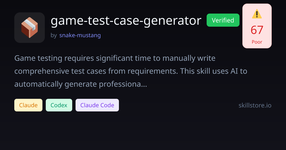 game-test-case-generator - Generate Game Test Cases in Minutes - Skillstore