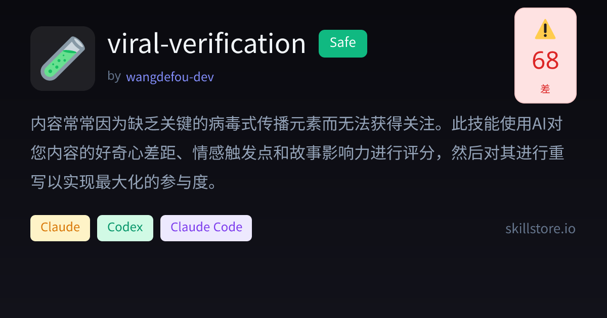 viral-verification - 使用AI分析验证内容的病毒式传播潜力 - Skillstore